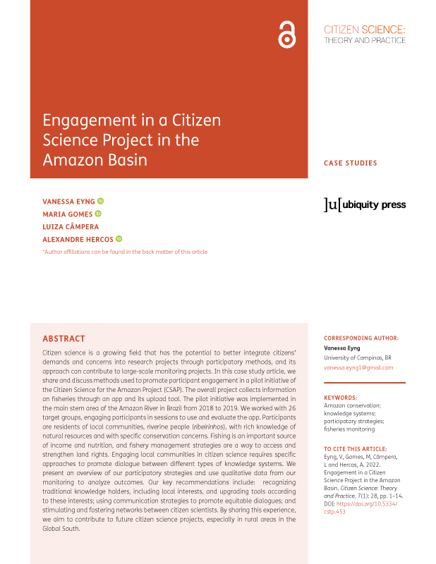 Engagement in a Citizen Science Project in the Amazon Basin | AGUAS ...